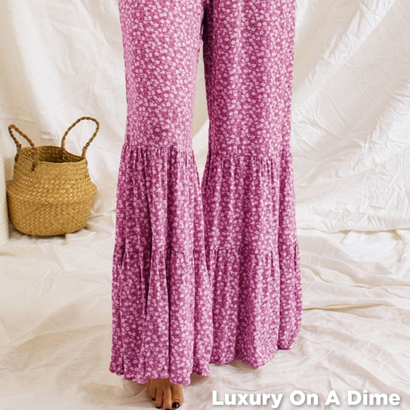 Pants & Jumpsuits | Retro Hippie Pant Onepiece Smocked Tiered Wide Leg ...